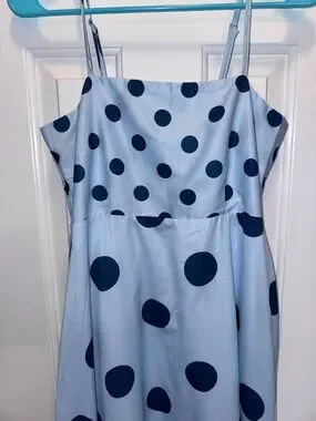 Amazon | Dresses | Amazon Light Blue Maxi Dress With Navy Polka Dots ...